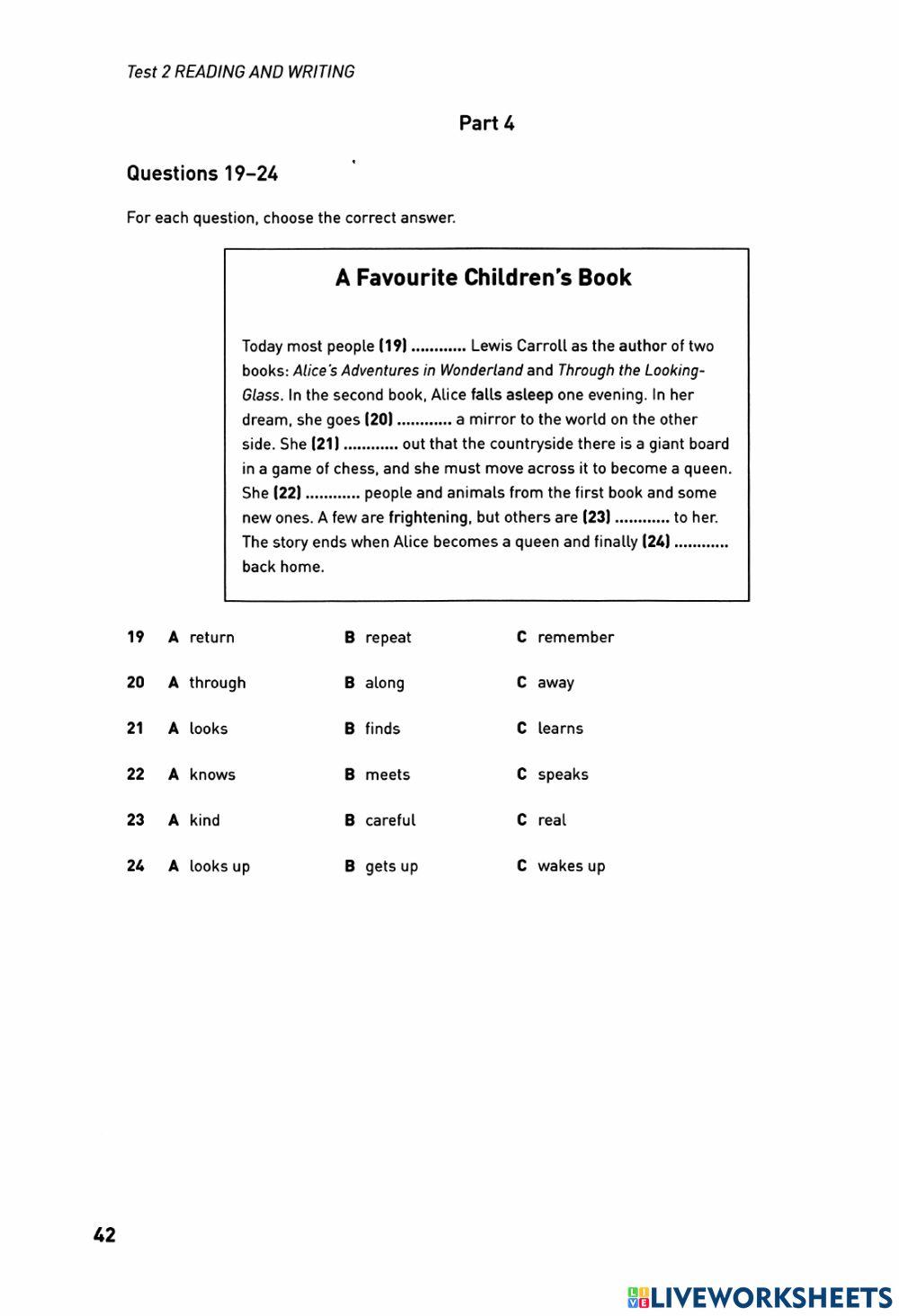 KEY Reading Pra… | Free Interactive Worksheets | 7082286