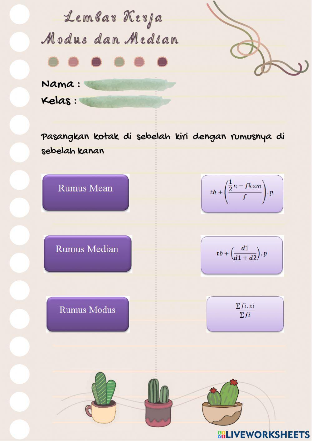 Ukuran Pemusatan Data (Modus dan Median) worksheet | Live Worksheets