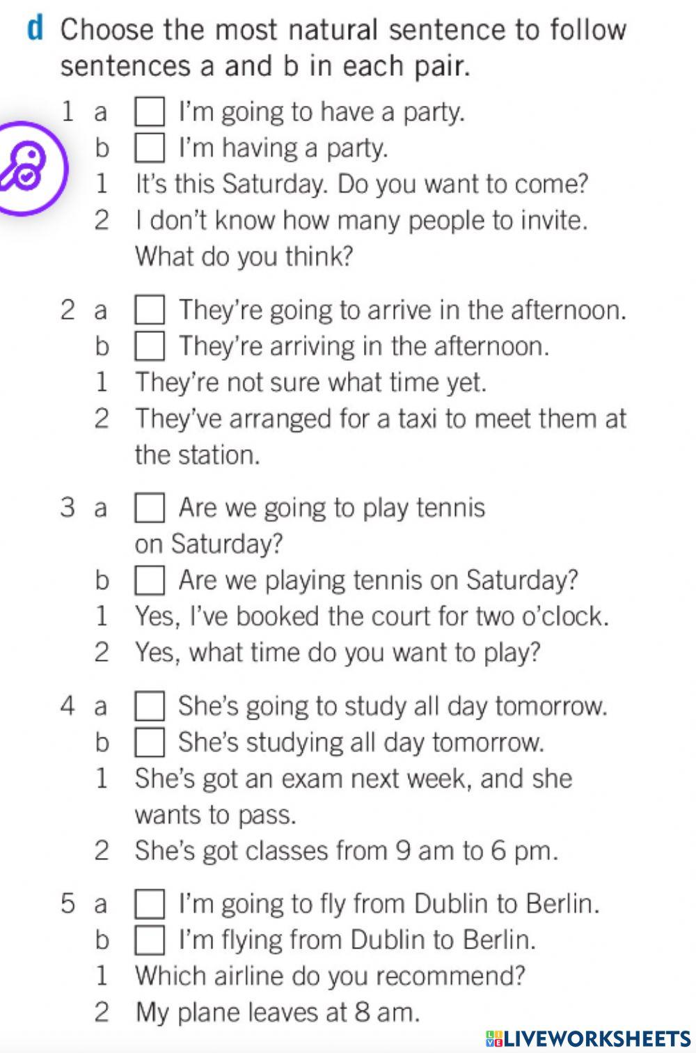 PI ONE 4A Present Continuous vs Be going to PRACTICE online exercise for | Live Worksheets