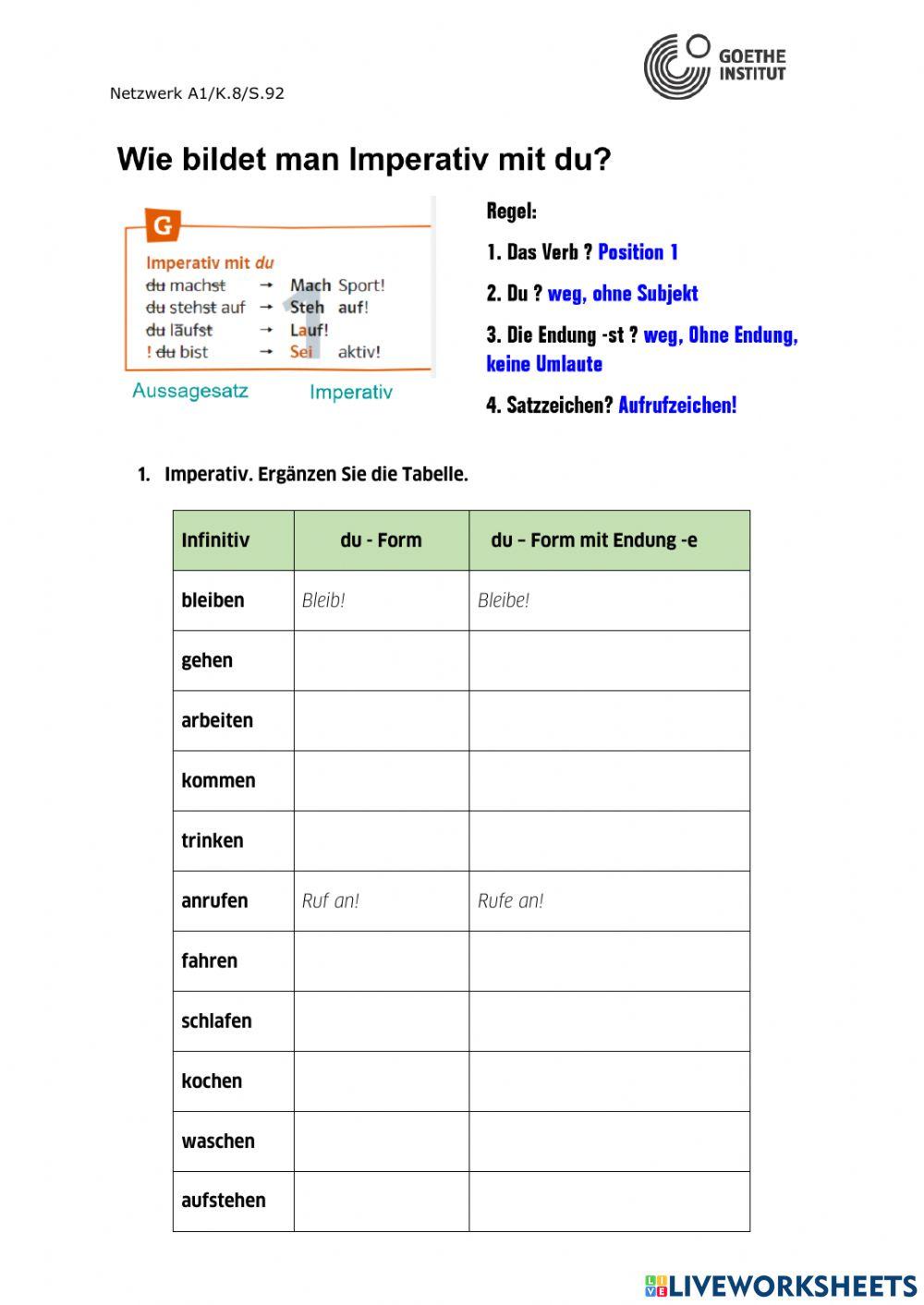 Imperativ mit Du online exercise for | Live Worksheets