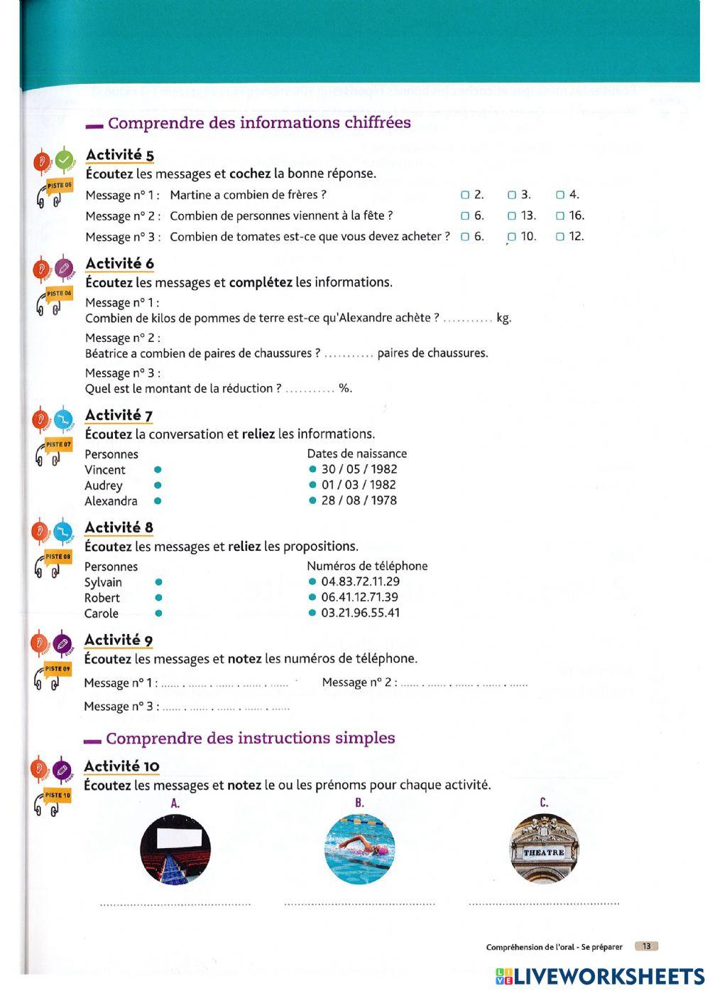 DELF A1: Compre… | Free Interactive Worksheets | 7019451