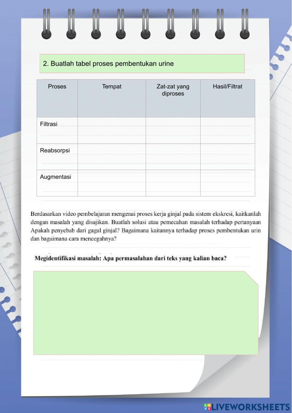 LKPD SISTEM EKSKRESI: GINJAL online exercise for | Live Worksheets