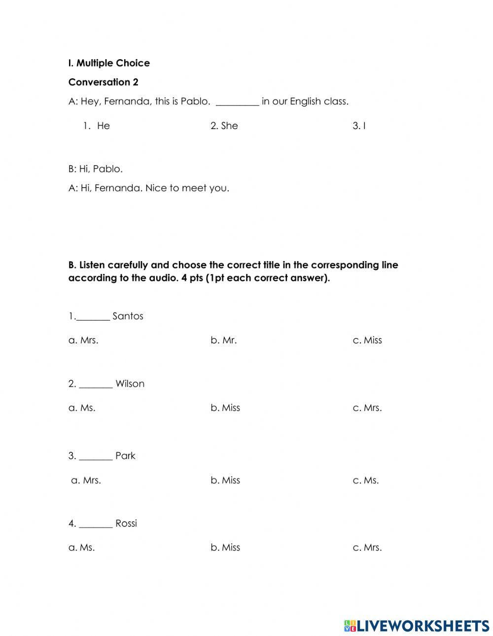 Listening exam interactive activity for Beginners | Live Worksheets