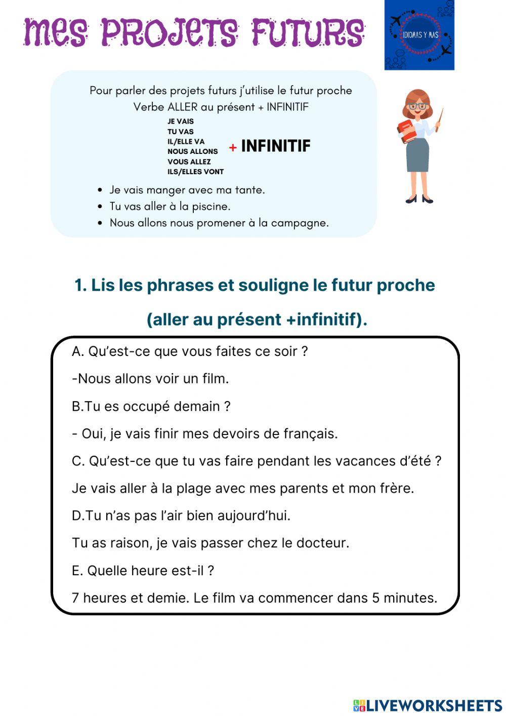 Mes projets futurs interactive worksheet | Live Worksheets