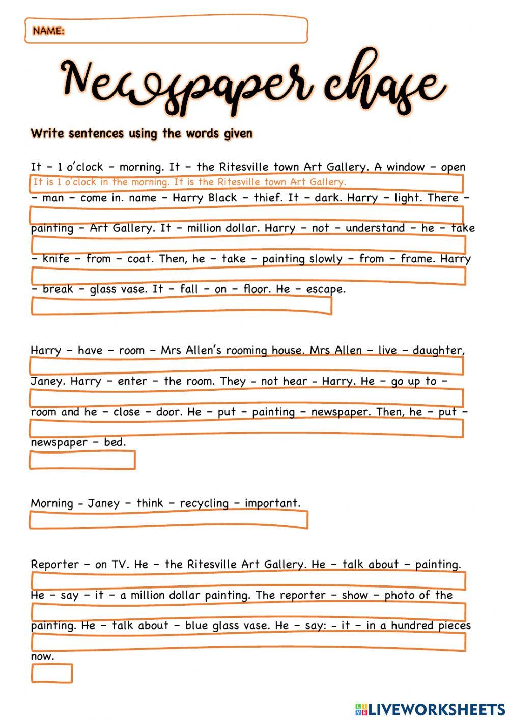 Newspaper Chase online exercise | Live Worksheets