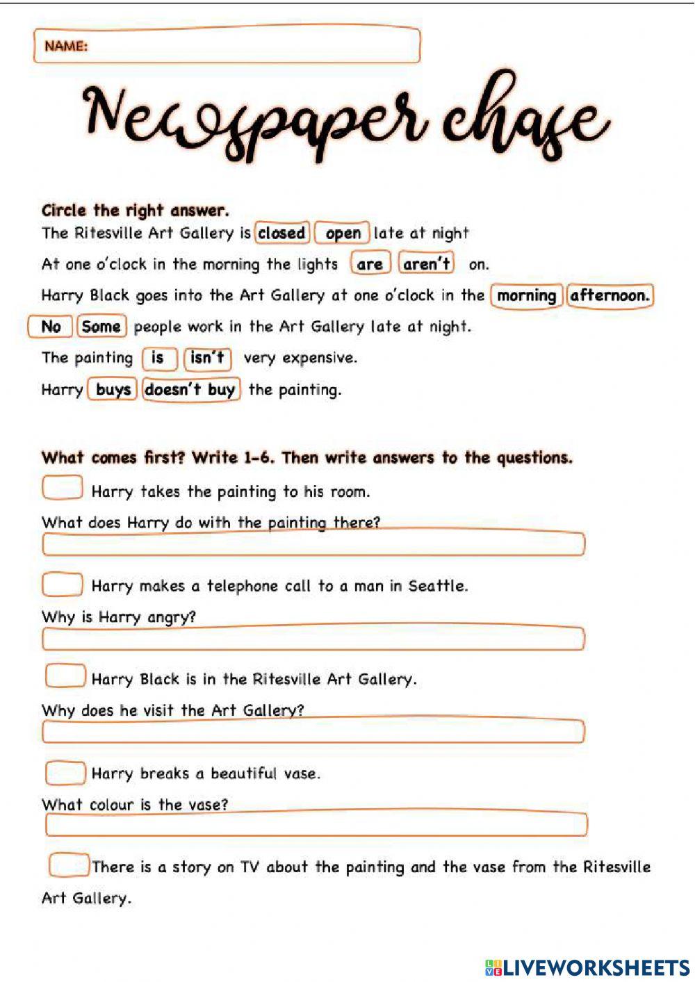 Newspaper Chase | Free Interactive Worksheets | 7129398