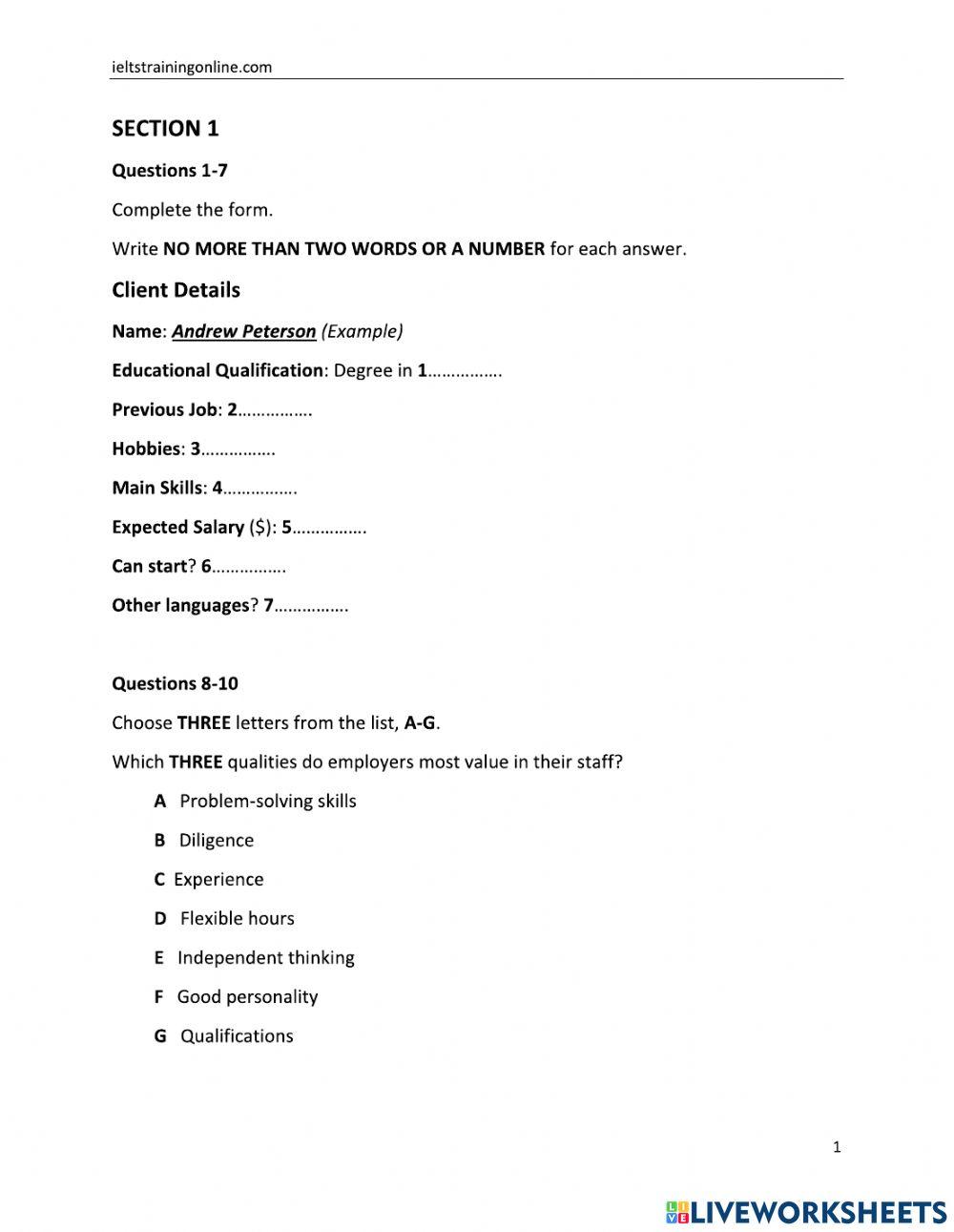Test-A3 worksheet | Live Worksheets