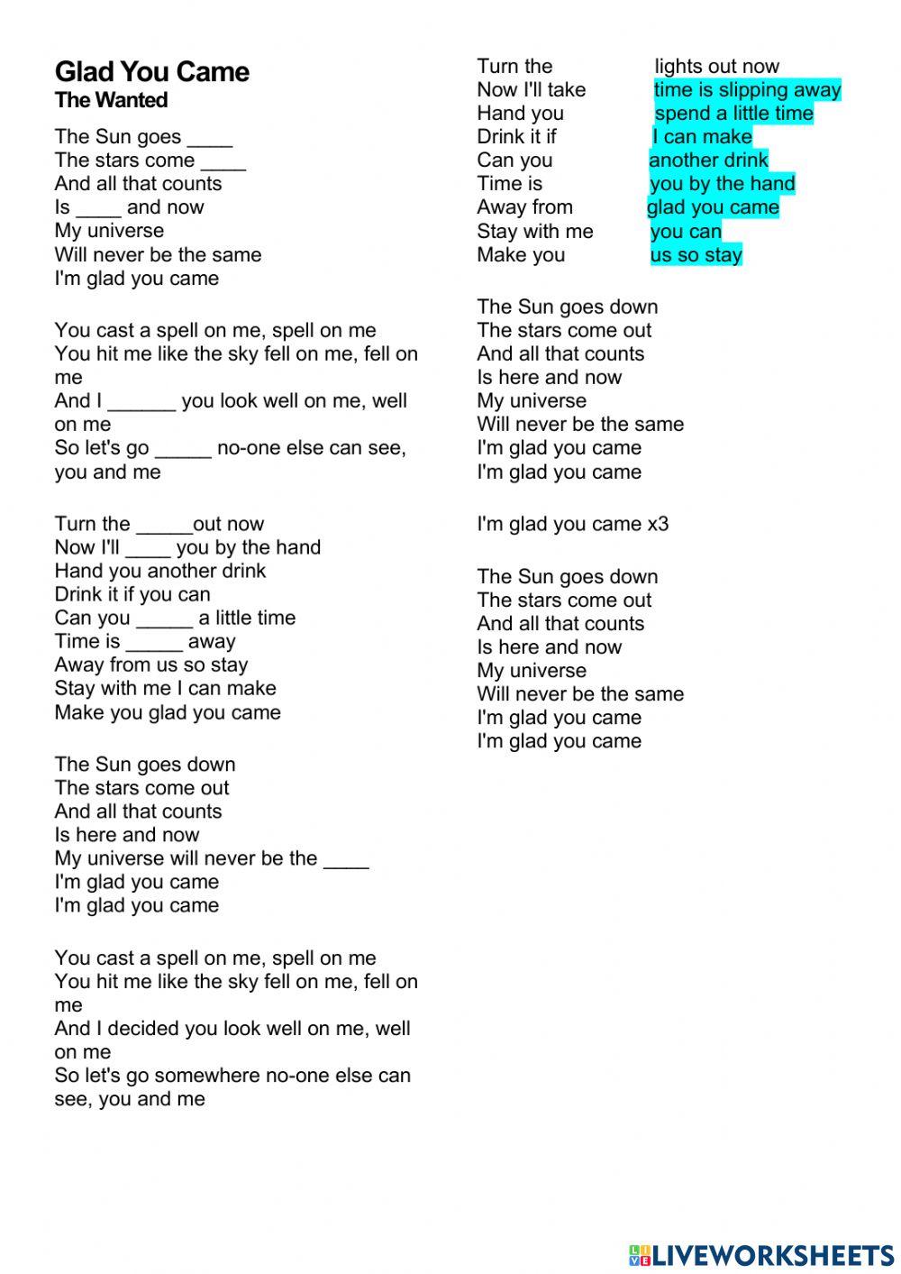 Glad you came - The wanted online exercise for | Live Worksheets
