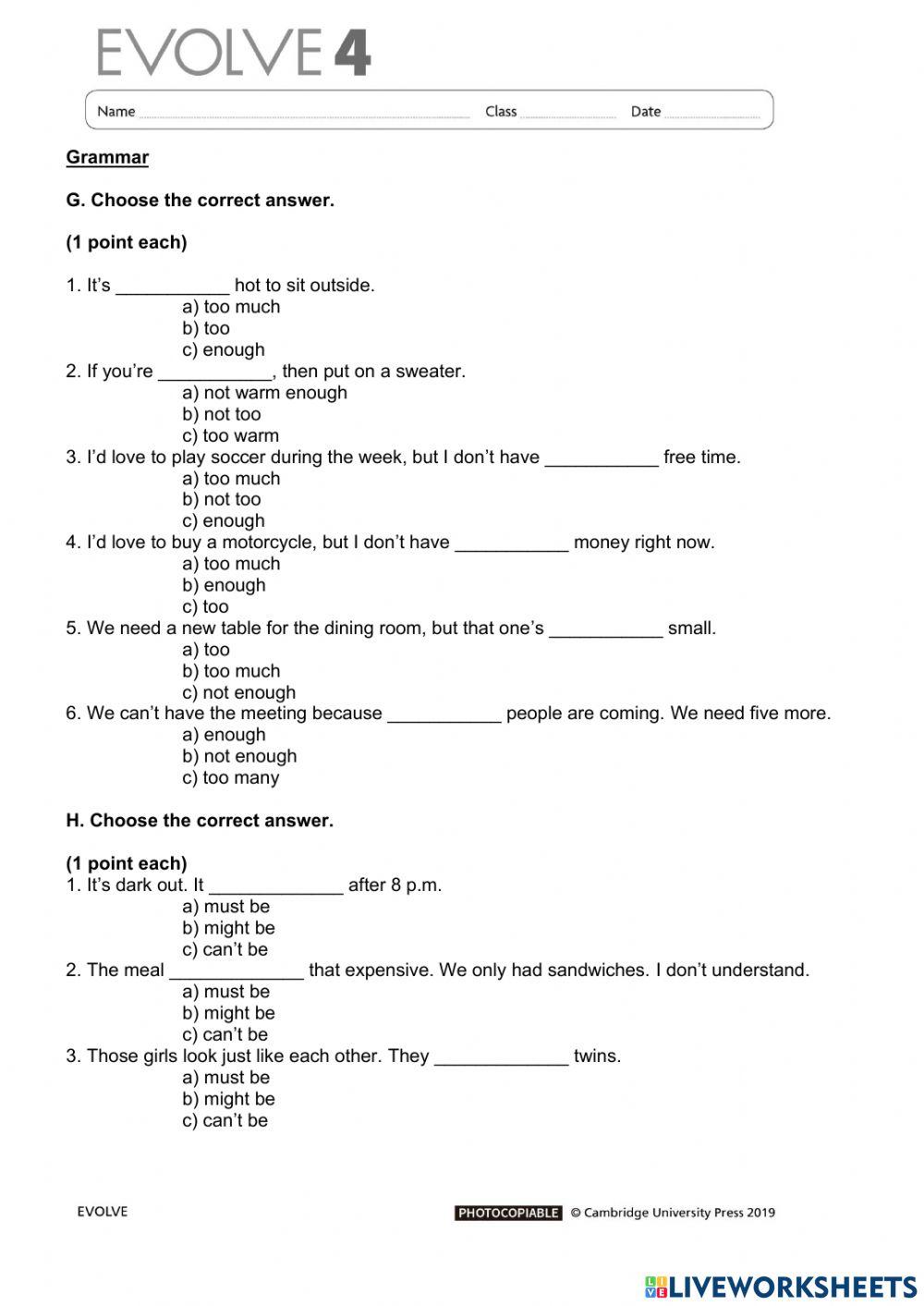 Evolve 4 units … | Free Interactive Worksheets | 6971255