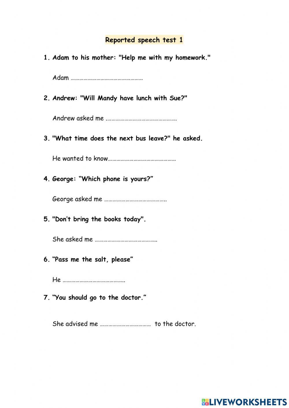 7482131 | Reported speech short test | Maddeline79