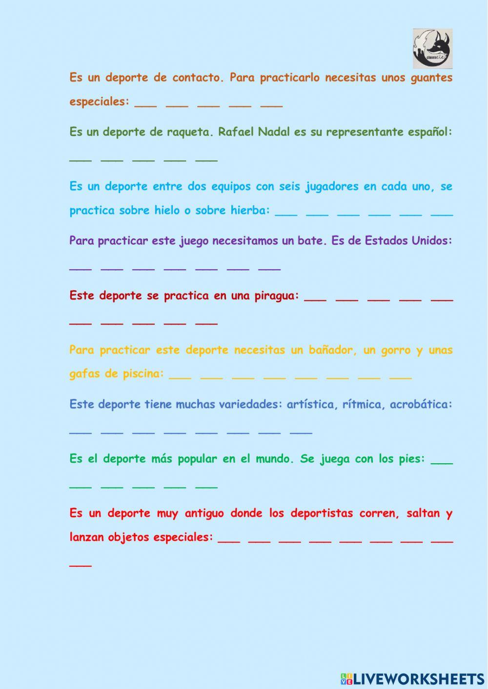 Los deportes | Free Interactive Worksheets | 7013934