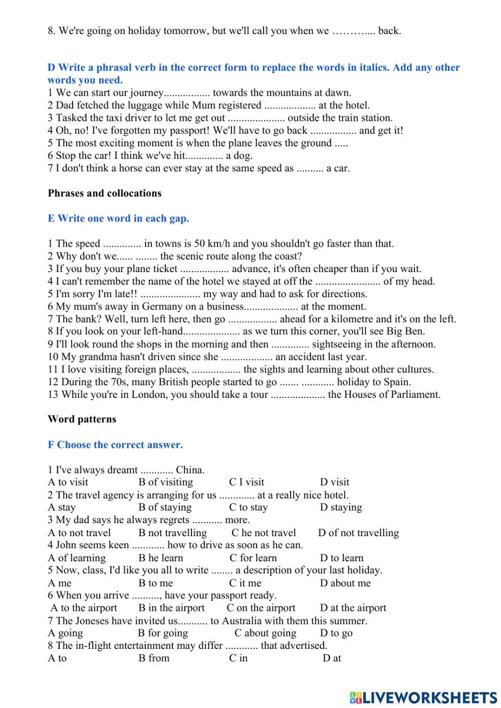 Destination B2 Vocabulary Exercise - Unit 2 online exercise for | Live ...