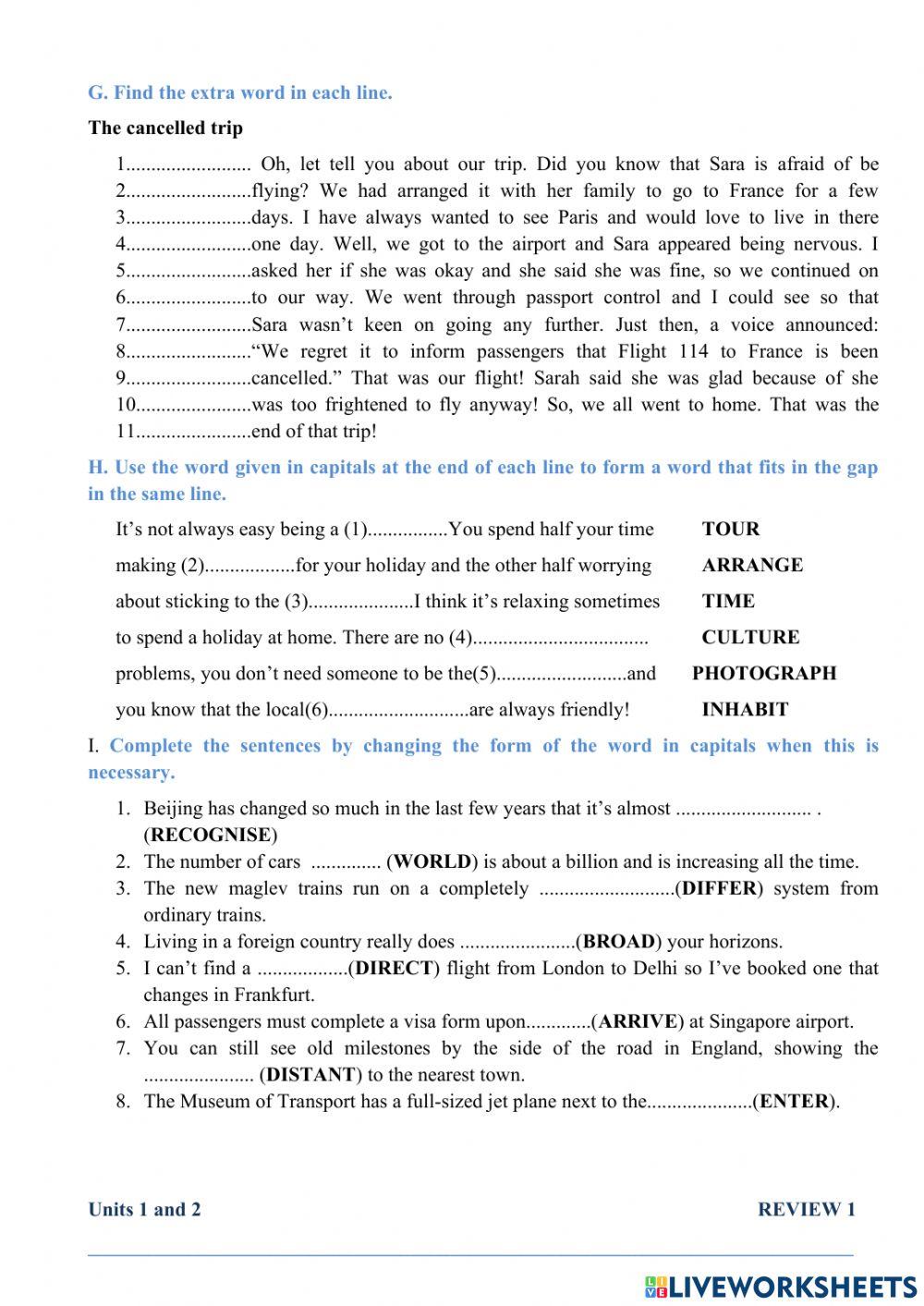 Destination B2 Vocabulary Exercise - Unit 2 online exercise for | Live ...