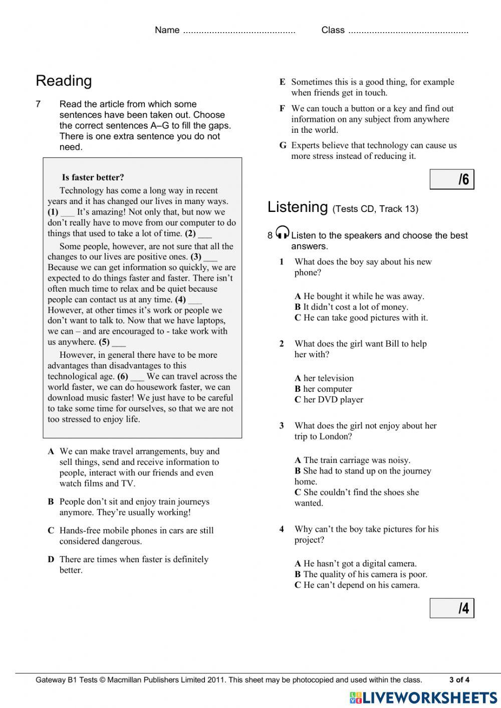 Gateway B1 Test… | Free Interactive Worksheets | 6942302