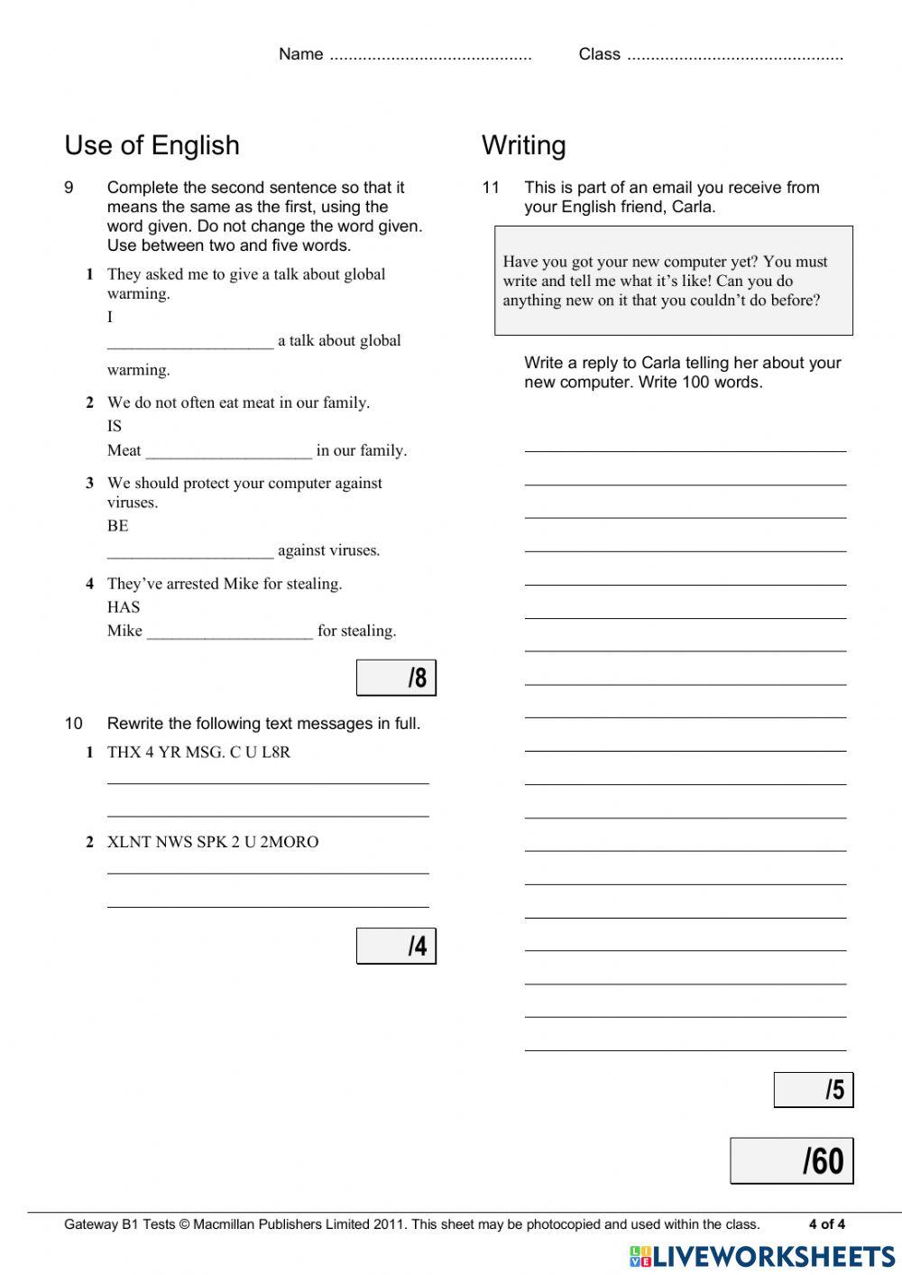 Gateway B1 Test… | Free Interactive Worksheets | 6942302