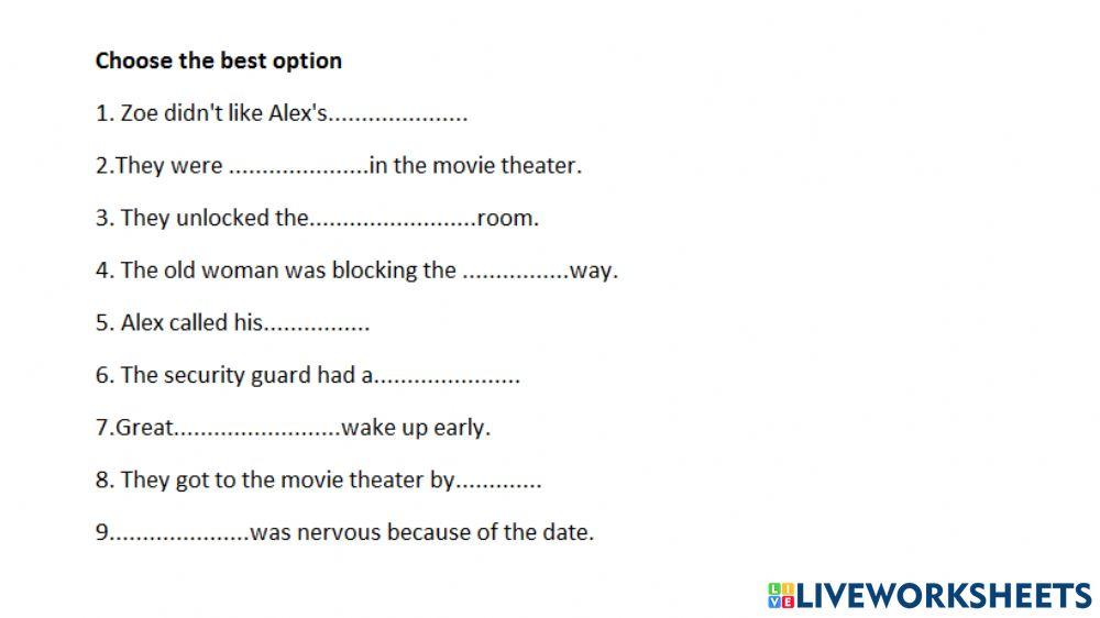 One last night worksheet | Live Worksheets