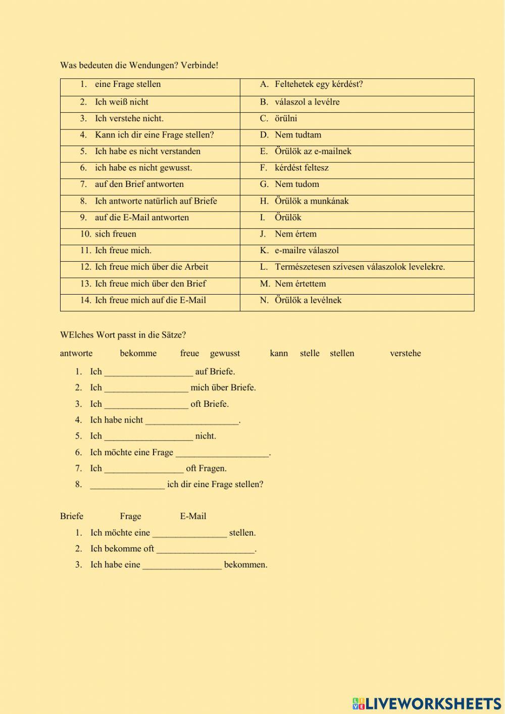 Vorstellung - Wendungen - worksheet | Live Worksheets