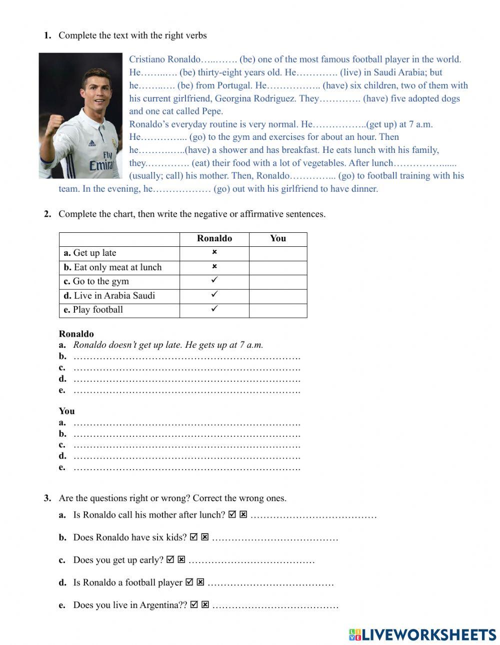 Present Simple- Ronaldo Worksheet 6988225 | englishtf