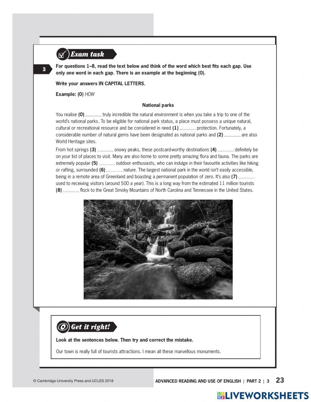 Booster Cae Reading and use of English part 2 online exercise for ...