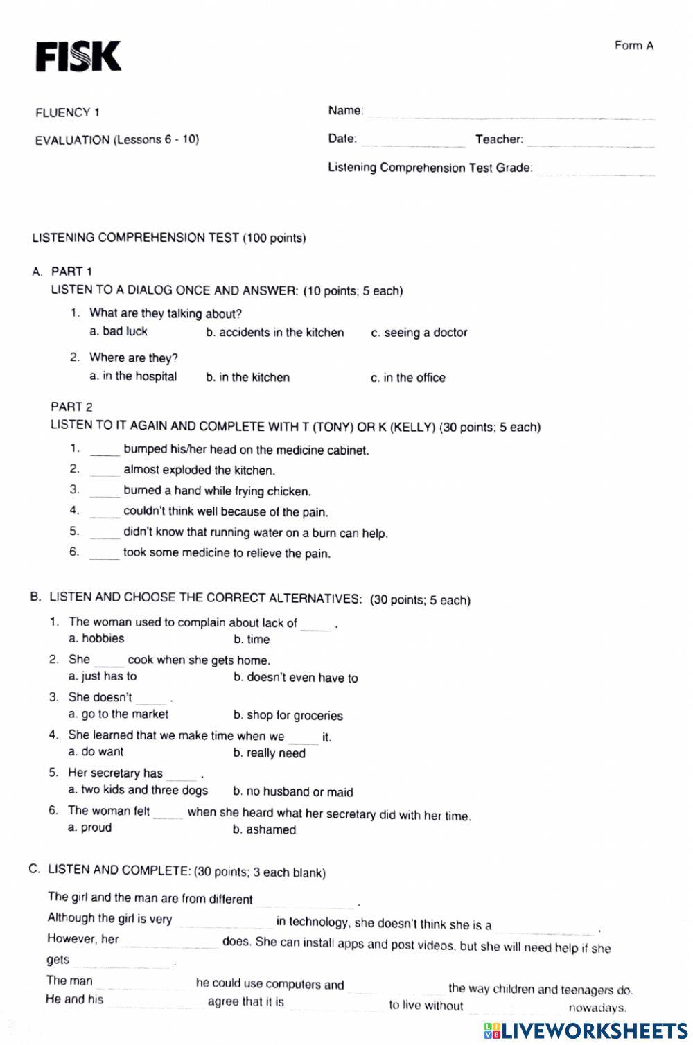 Fluency 1 Liste… | Free Interactive Worksheets | 6942730