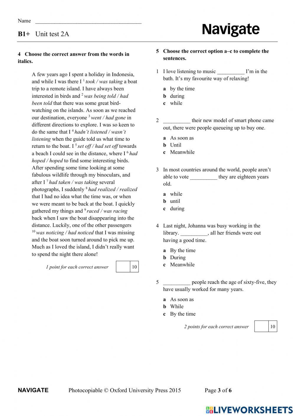 navigate inter unit 2 online exercise for | Live Worksheets