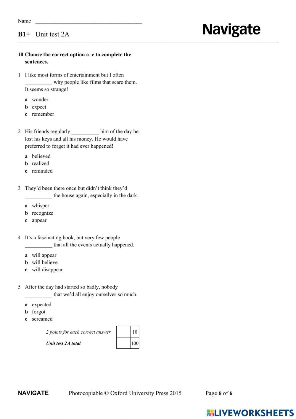 navigate inter unit 2 online exercise for | Live Worksheets