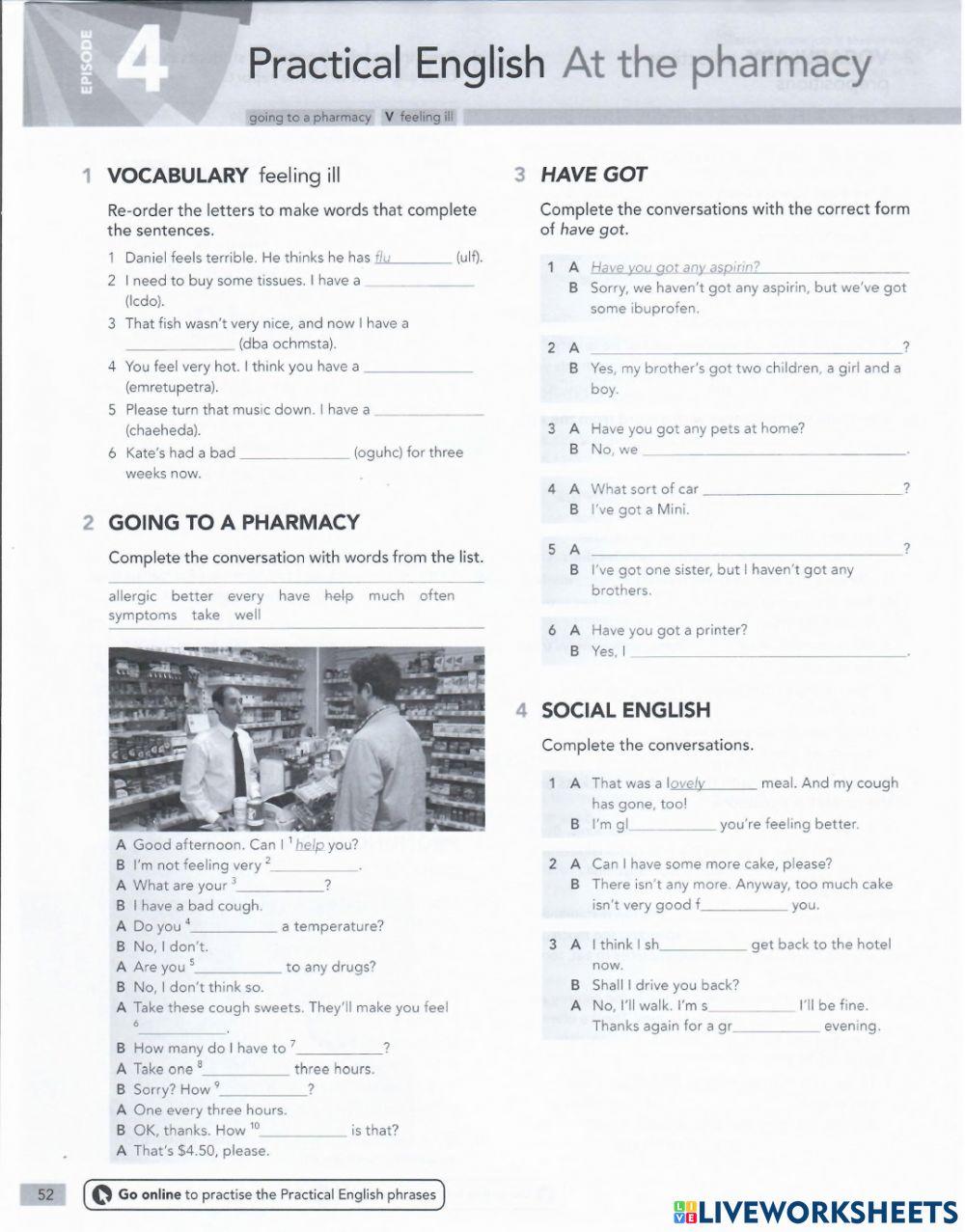 English file pre inter practical english 4 online exercise for | Live ...