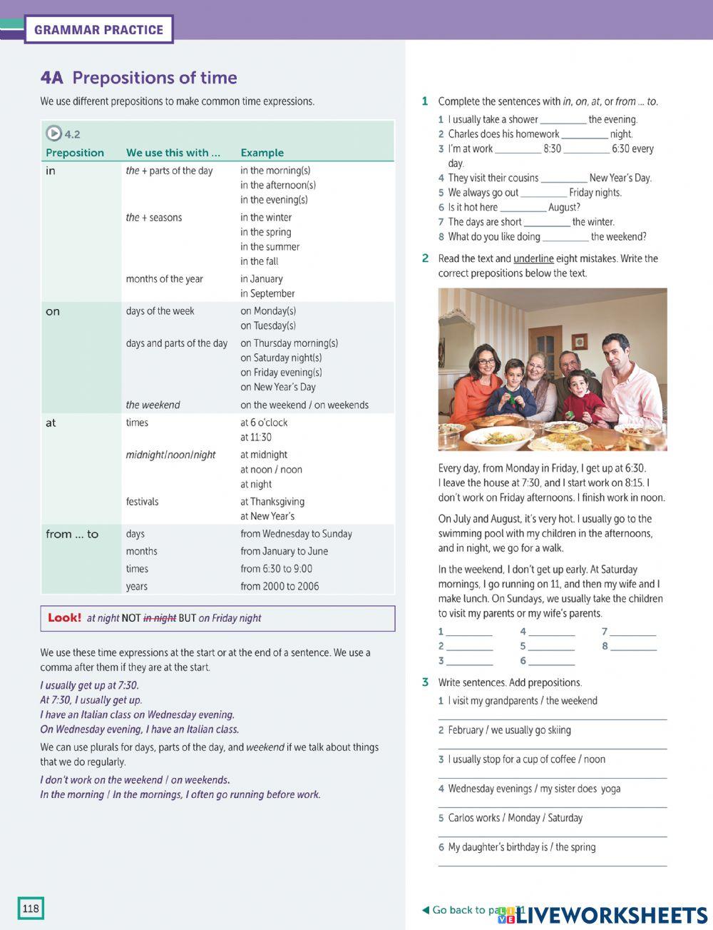 Prepositions of time online exercise for 1ST | Live Worksheets