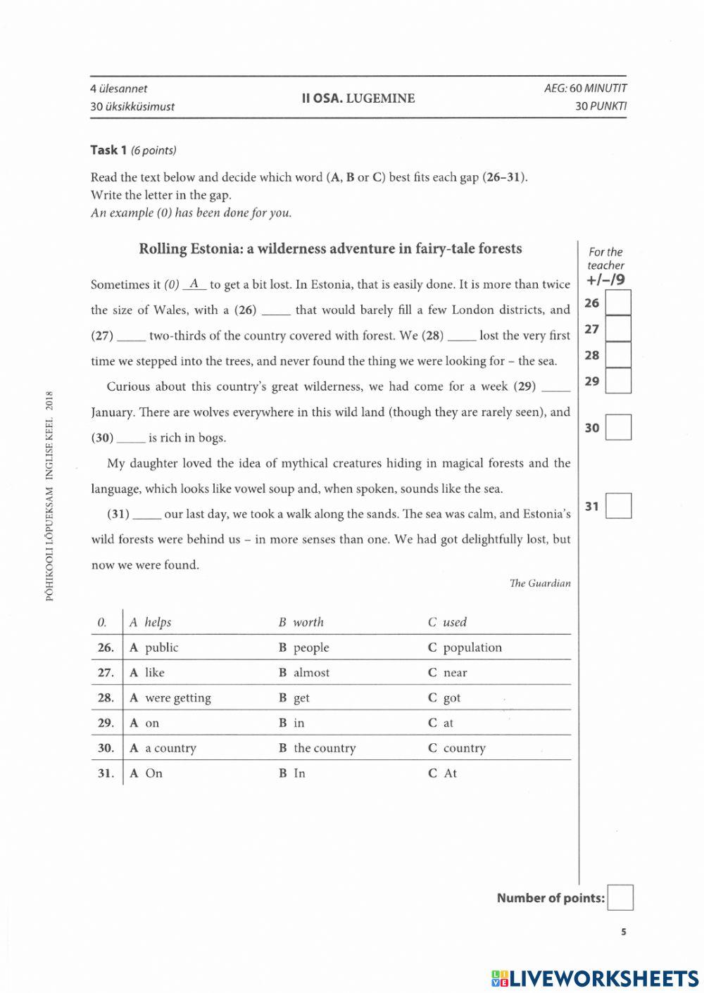 Year 9 Exam 2018. Reading online exercise for | Live Worksheets