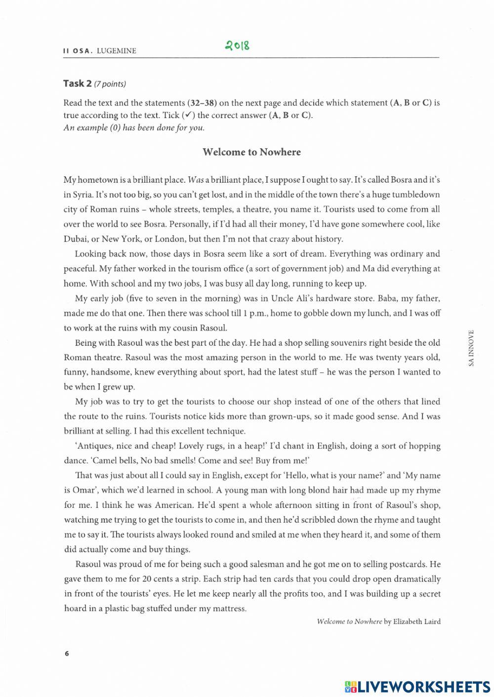 Year 9 Exam 2018. Reading online exercise for | Live Worksheets