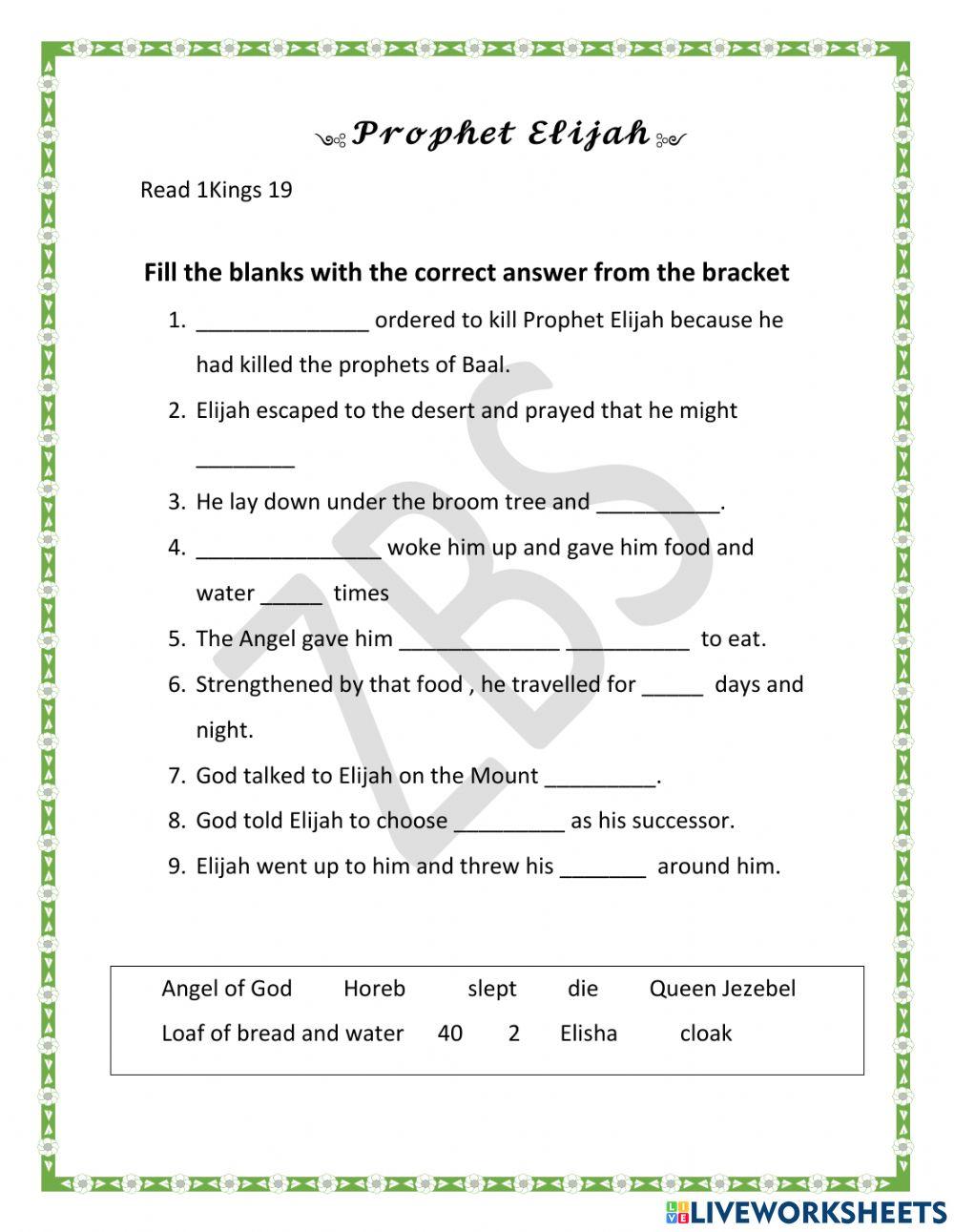 Prophet Elijah 7050991 | SoniaSaji | Live Worksheets