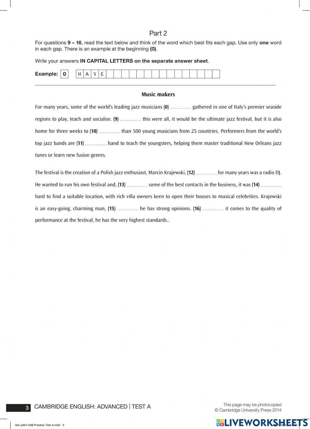 Gold CAE (Prep) online exercise for | Live Worksheets