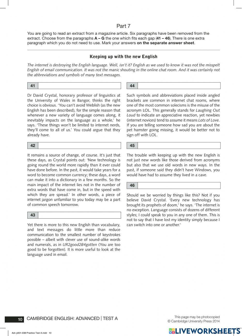 Gold CAE (Prep) online exercise for | Live Worksheets