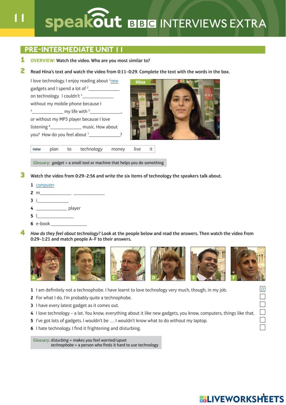 Technology online exercise for Pre-intermediate | Live Worksheets