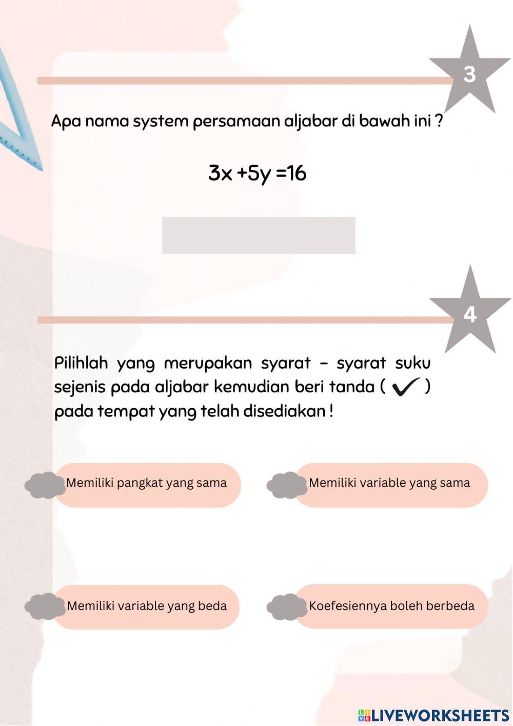 Belajar Matematika interactive worksheet for 7 | Live Worksheets