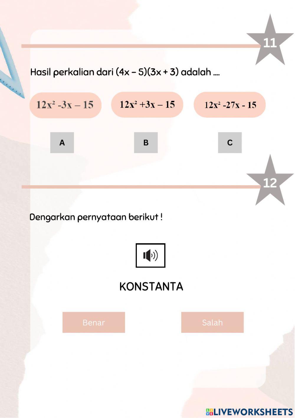 Belajar Matematika interactive worksheet for 7 | Live Worksheets