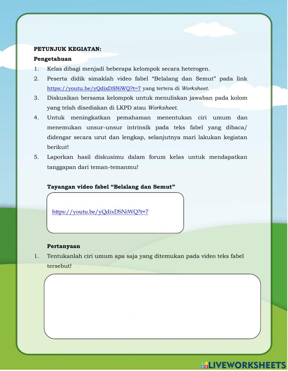 LKPD Teks Fabel… | Free Interactive Worksheets | 7021325