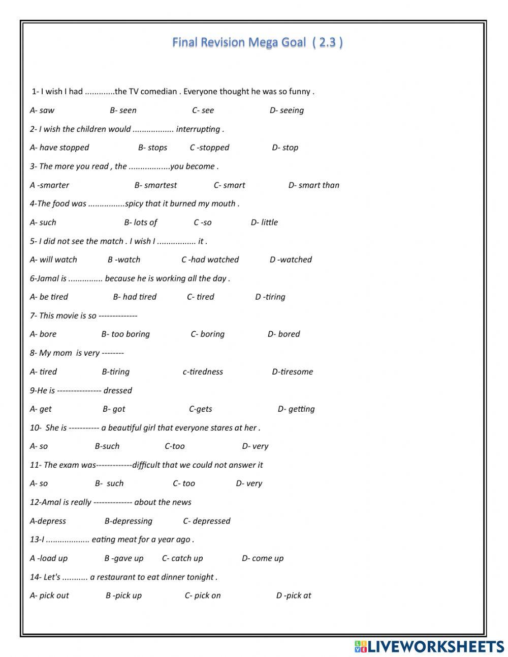 fina revision mega goal 3.2 online exercise for | Live Worksheets