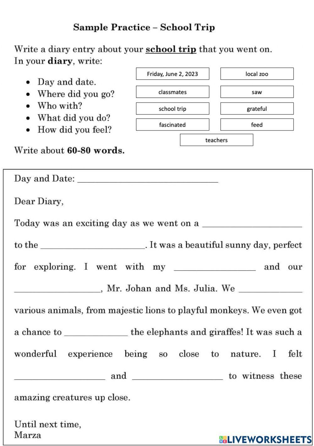Dear Diary - English Year 6 online exercise for | Live Worksheets