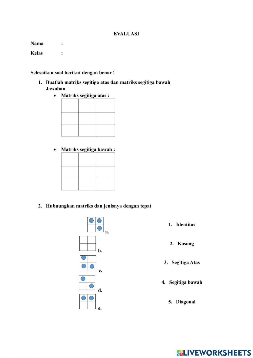Evaluasi Jenis matriks worksheet | Live Worksheets
