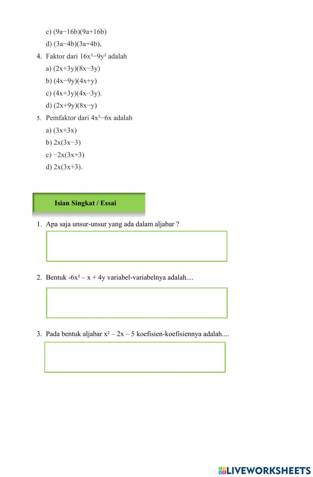Belajar Matematika activity for 7 | Live Worksheets