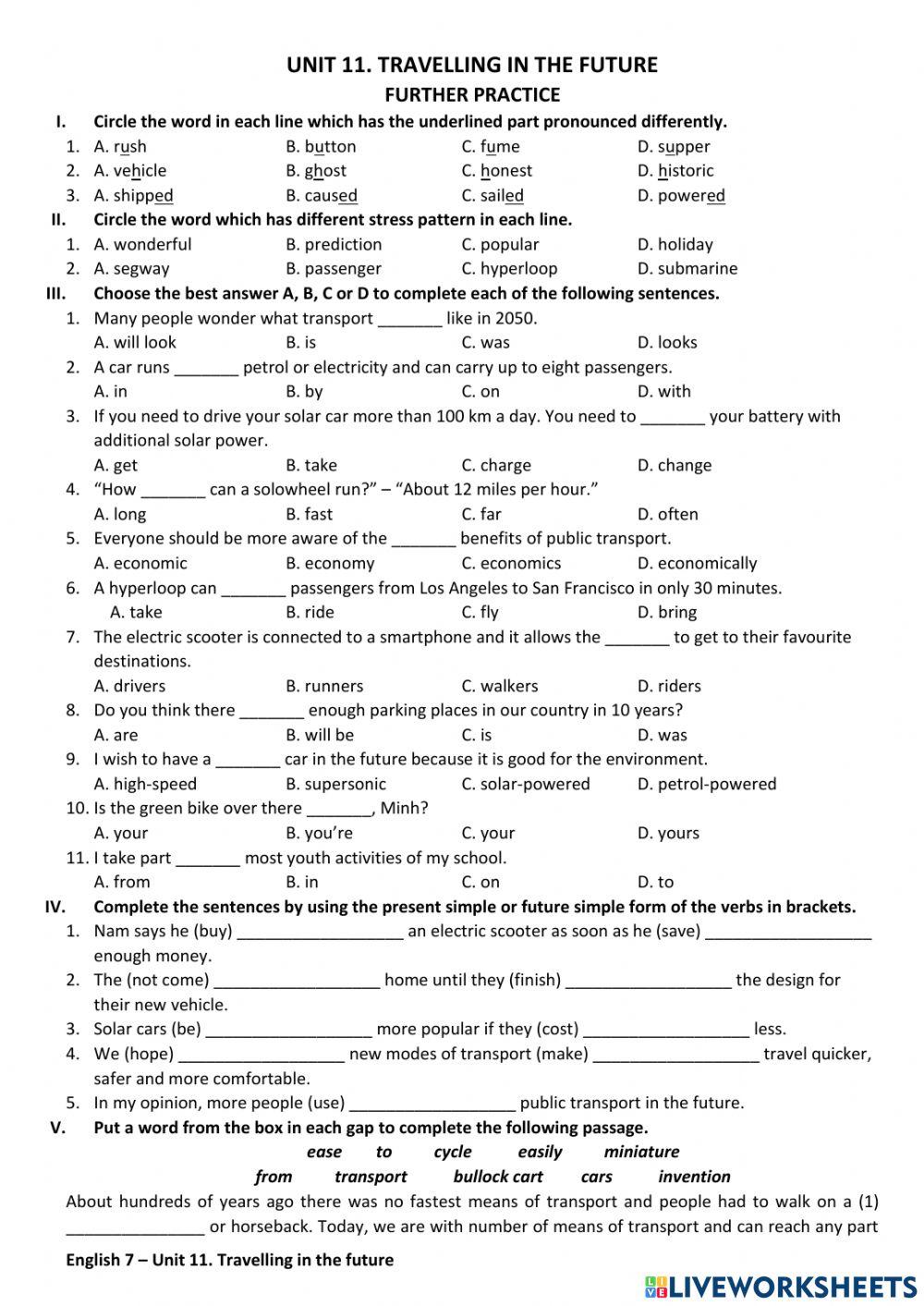 E7 - Unit 11 - Furthur Practice online exercise for | Live Worksheets