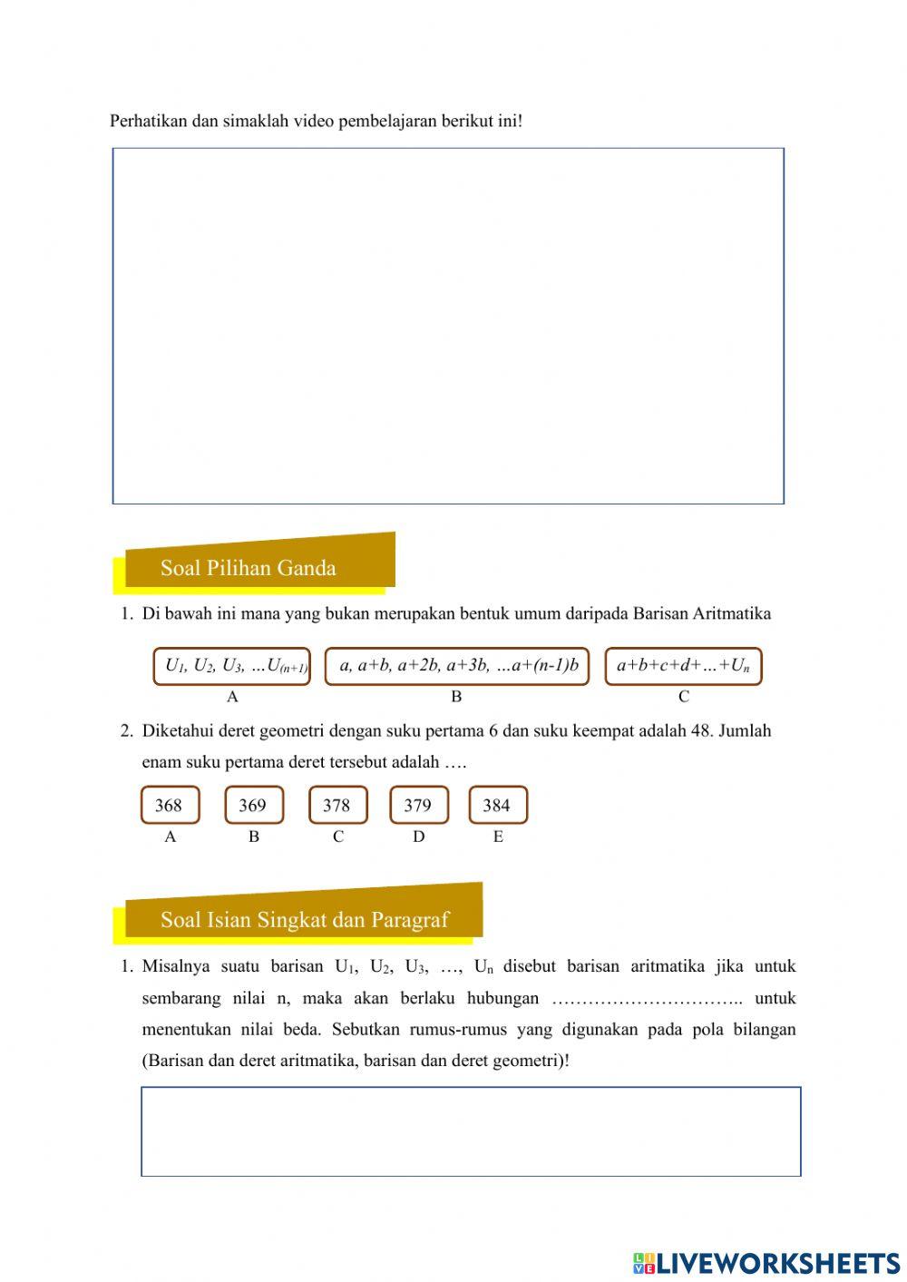 Belajar Matematika exercise for XI | Live Worksheets