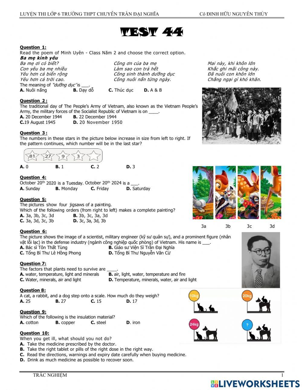 MCQ - TEST 44 online exercise for | Live Worksheets