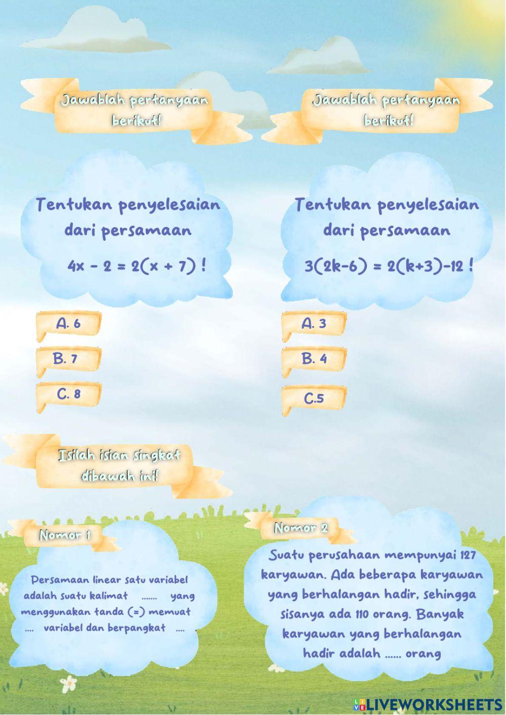 Persamaan dan Pertidaksamaan Linear Satu Variabel (PLSV