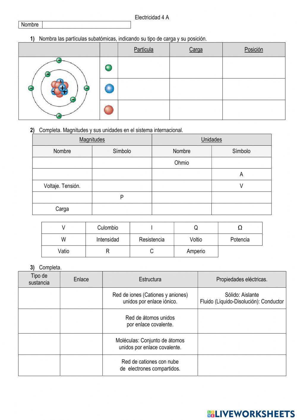 Electricidad 4 A online exercise for | Live Worksheets Electricidad 4 A online exercise for | Live Worksheets