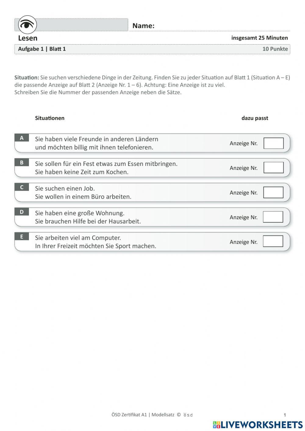 ÖSD ZA1 online exercise for | Live Worksheets