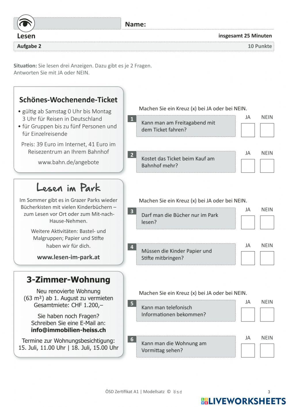 ÖSD ZA1 online exercise for | Live Worksheets
