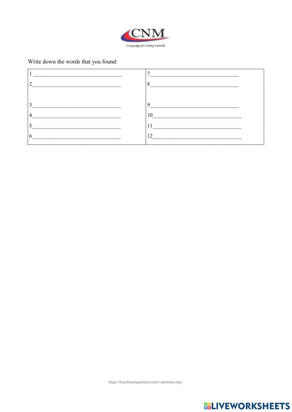 Brazilian's Valentine's Day interactive worksheet | Live Worksheets