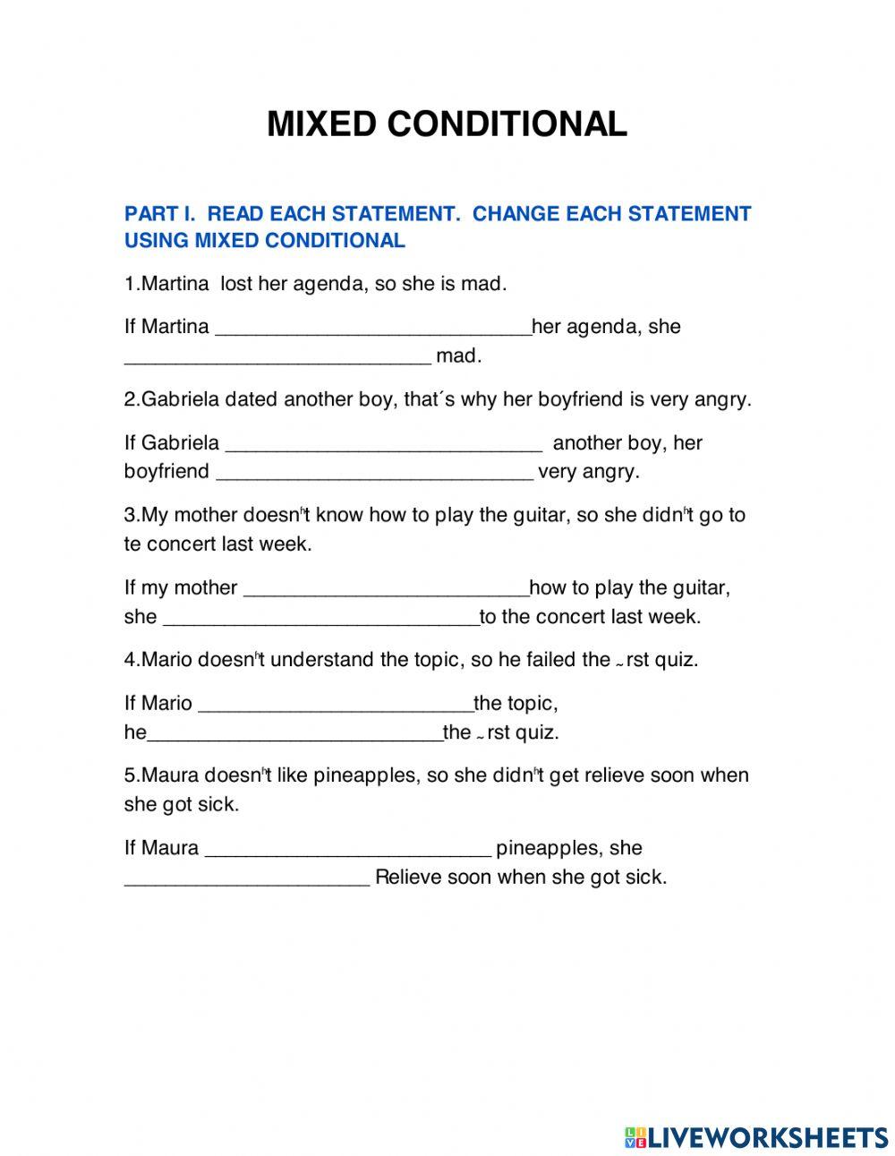 Mixed Conditionals 1 online exercise for | Live Worksheets